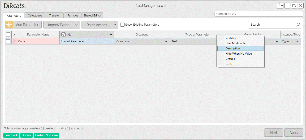 Parameters - DiRoots.One.Releases