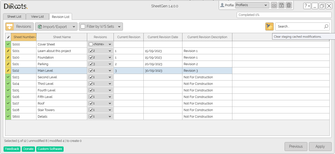 Revision List Diroots One Releases
