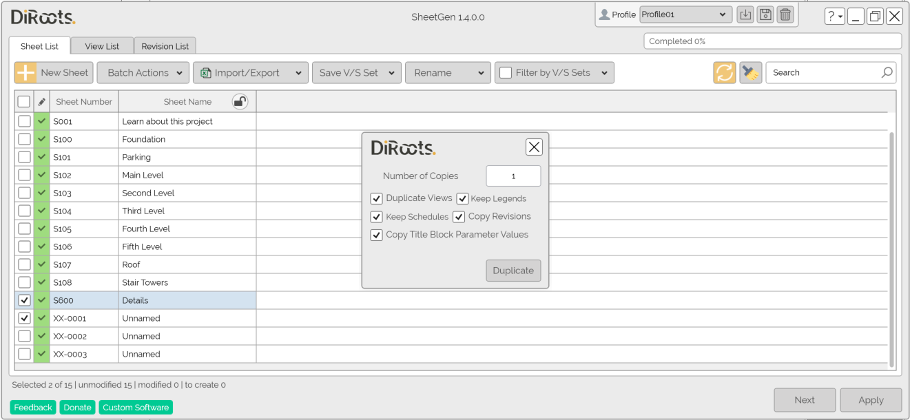 Sheet List Diroots One Releases