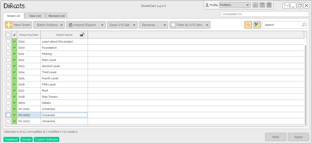 Sheet list - DiRoots.One.Releases